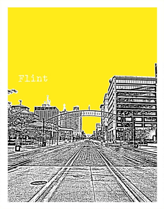 Flint Michigan Skyline Poster City Art Print by AnInspiredImage