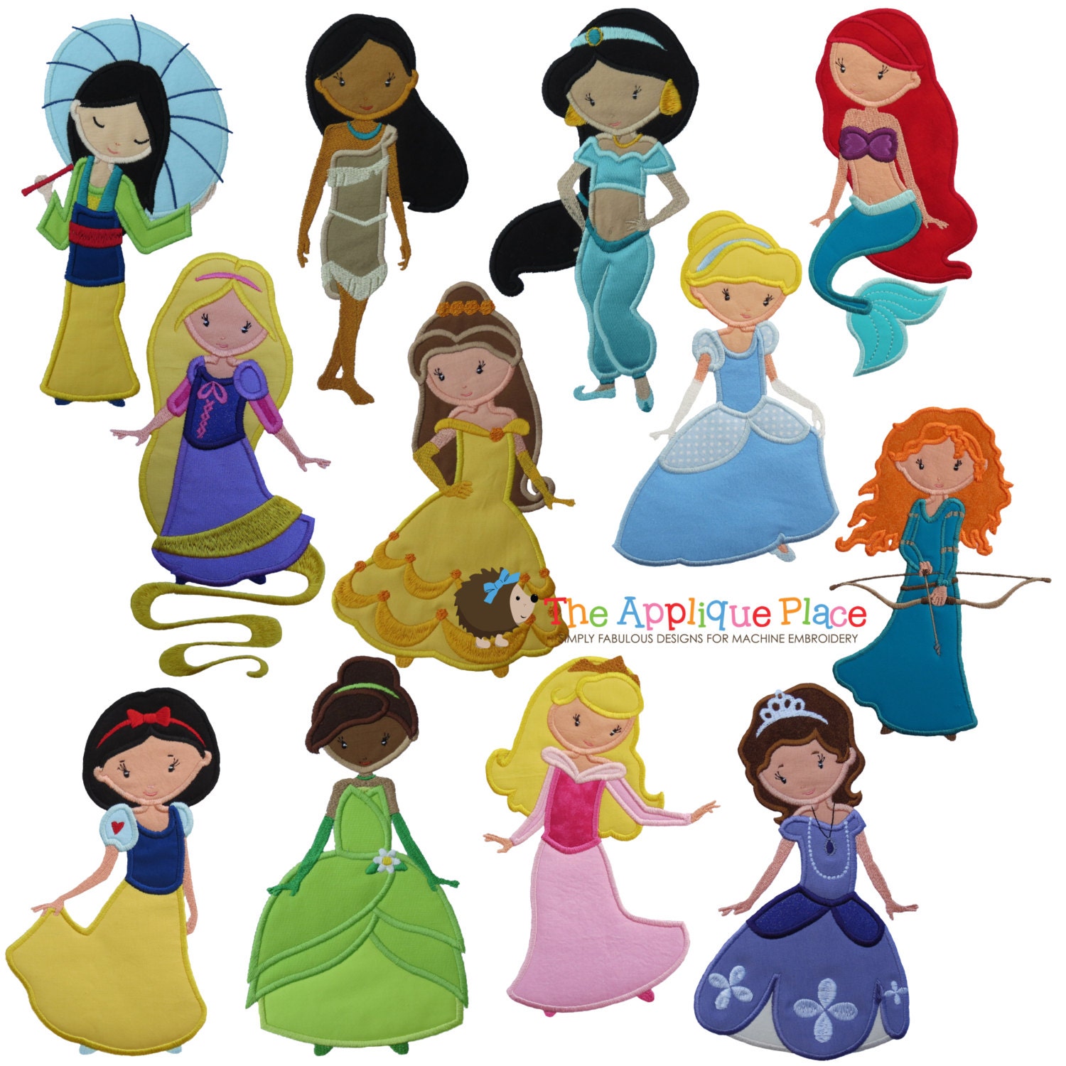 Set of 12 Pretty Princess Machine Embroidery Applique Designs