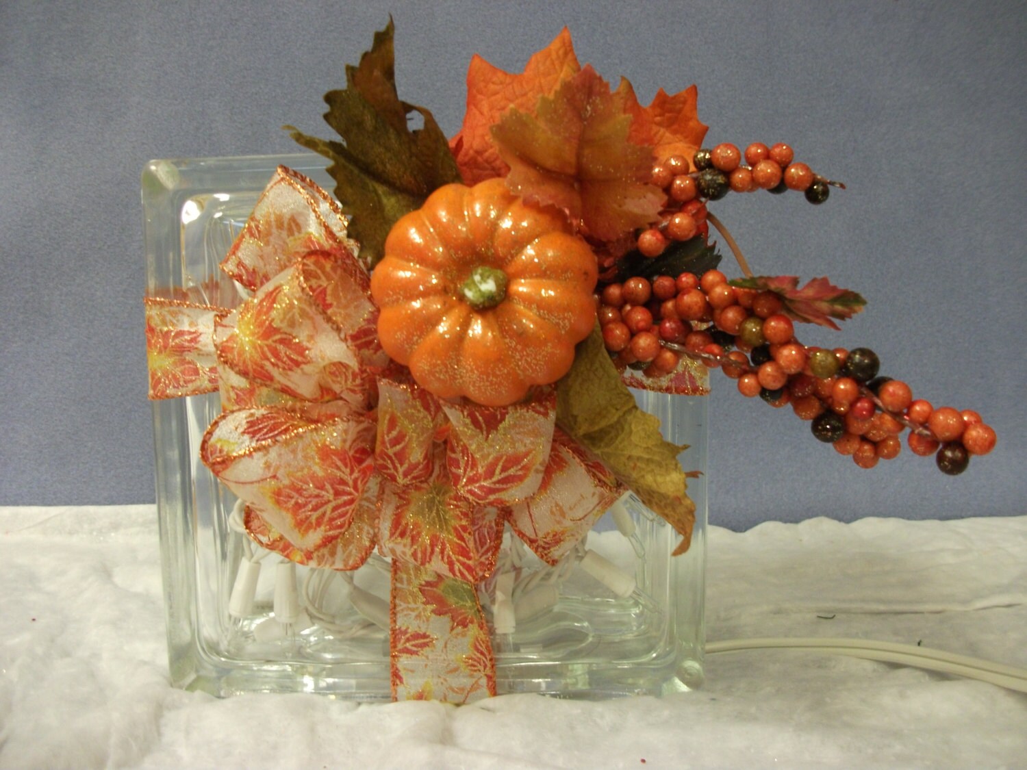 Decorative Handmade Lighted Glass Block For a Hint of Fall