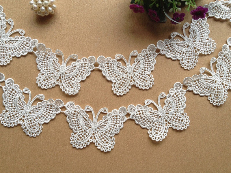 SALE White Lovely Butterfly Lace Trim Venice Lace Butterfly