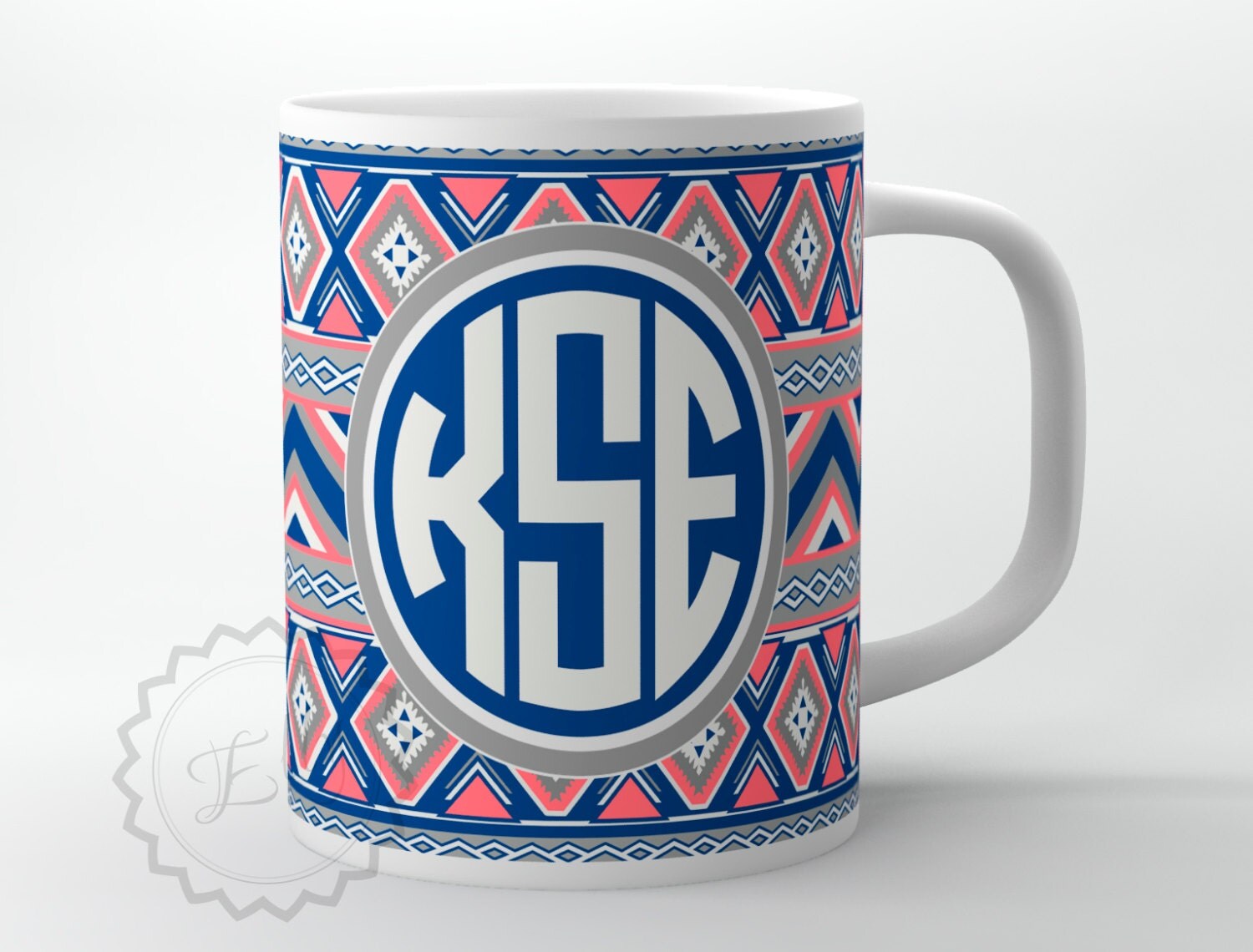 Personalized Coffee Cup Tribal Aztec pattern BlueGray and