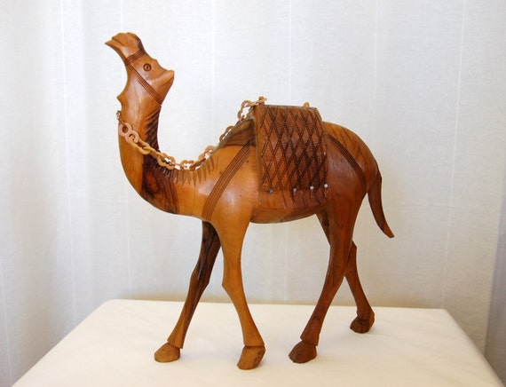 Vintage Hand Carved Wooden Camel Highly Detailed