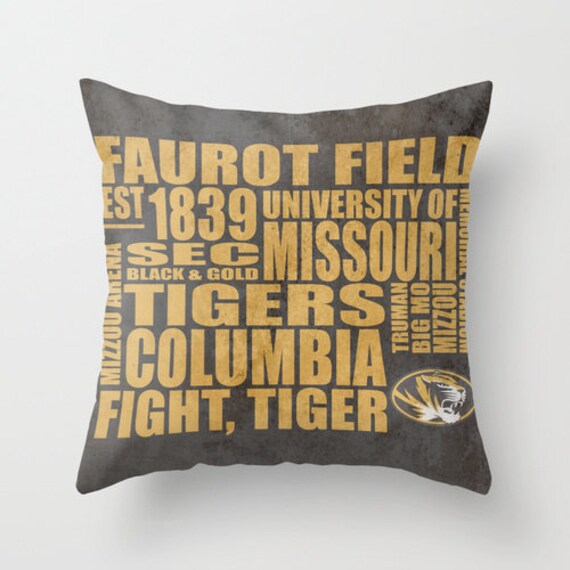 Items similar to University of Missouri Mizzou Tigers Typography Pillow ...