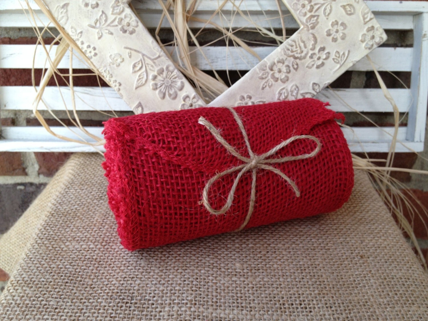Red Burlap Ribbon 6 Wide 5 Yards 15 Feet by LacyBellesBoutique