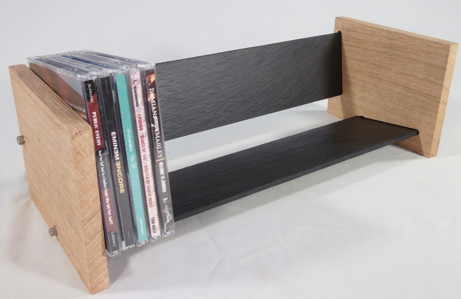 Oak Slate Design CD Rack Modern Contemporary Style