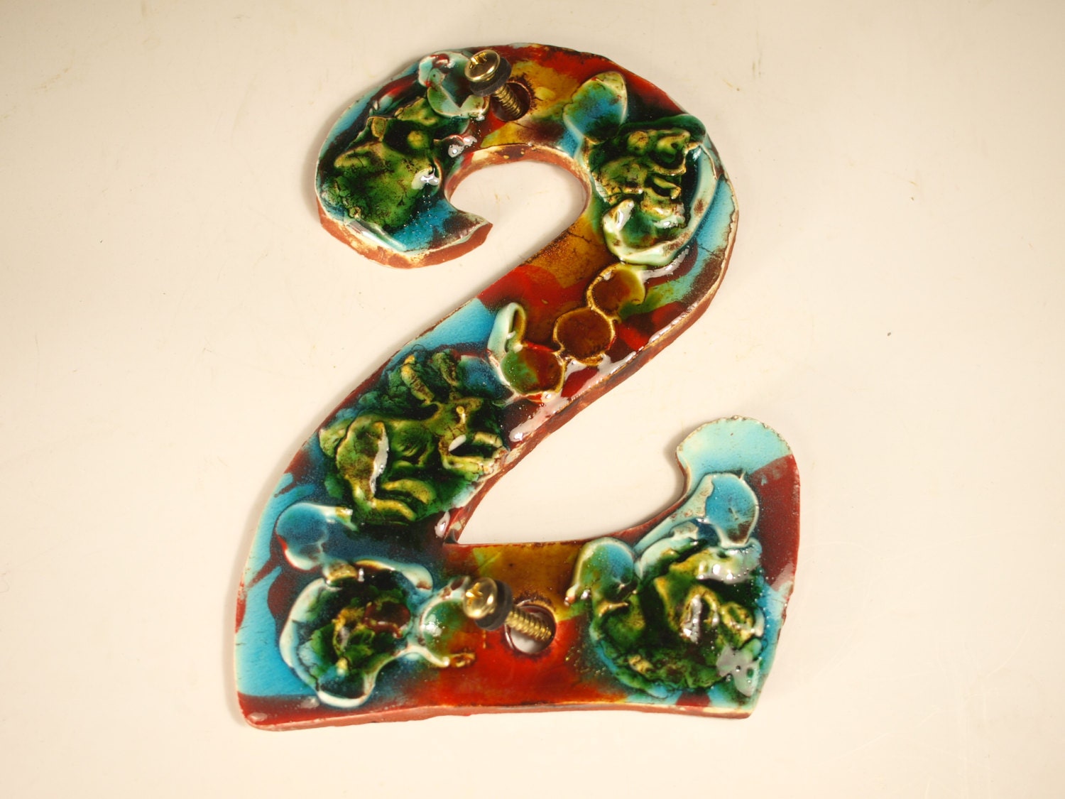 Ceramic Handmade House Number '2' Coral Reef