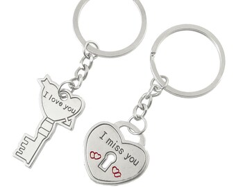 Sweethearts Love Heart and Key Couple MATCHING Key ring Key chain Gift Idea