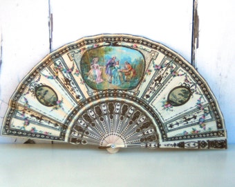 Intricate, Beautiful Hand-Painted Bone and Mother of Pearl Holding Fan ...
