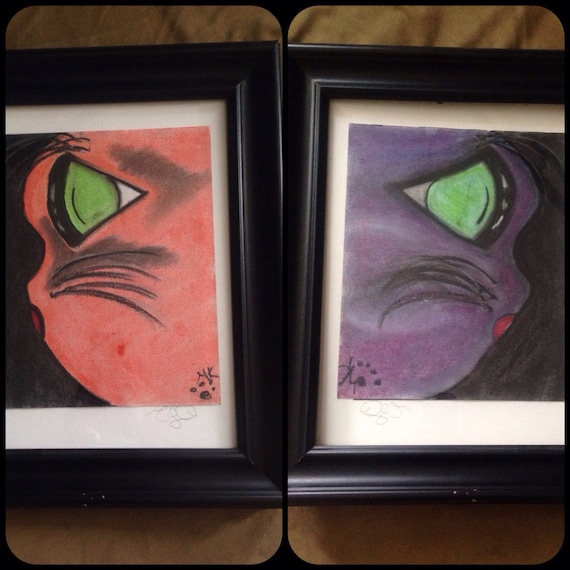 Items similar to Funky lil meow kitty cat pastel drawings on Etsy