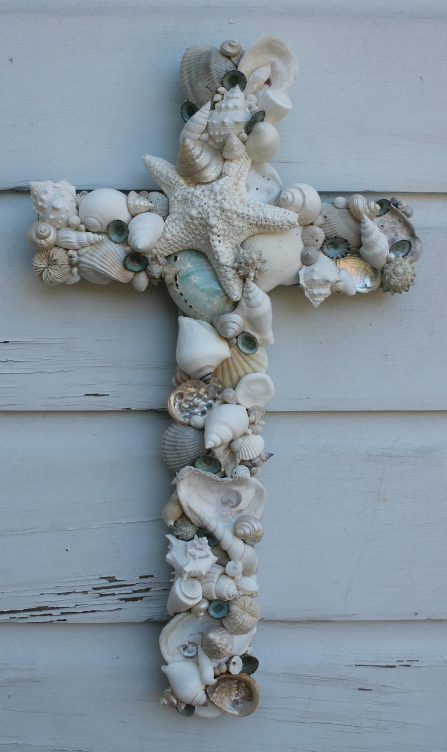 Seashell Cross on Reclaimed Wood/Beach Wedding Cross/Seashell