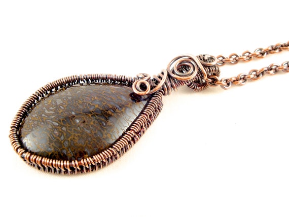 Dinosaur Bone Pendant Wire Woven Copper Unisex
