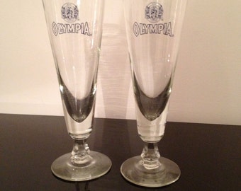 Vintage Olympia Beer Pilsner Glasses Set of 2