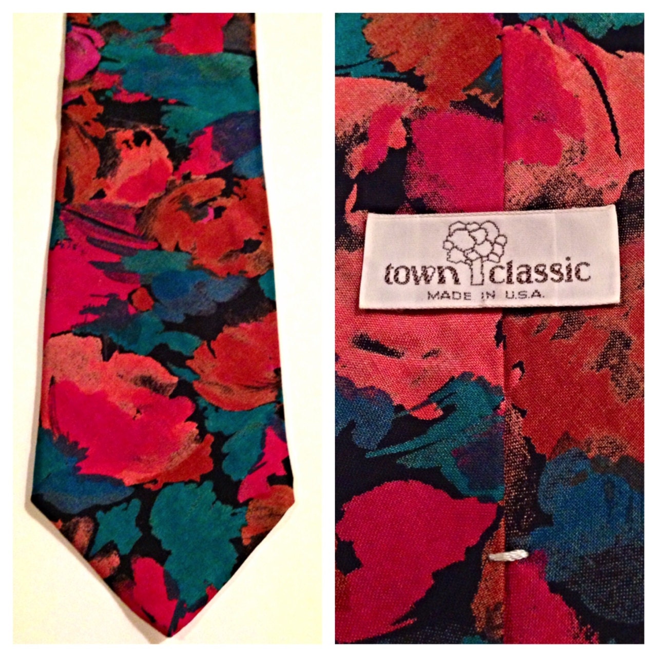Vintage Abstract Floral Print Necktie by Town Classic
