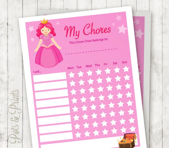 Printable chore chart: Pink princess chore chart to help remember and ...