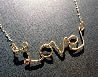 Gold love necklace | Etsy