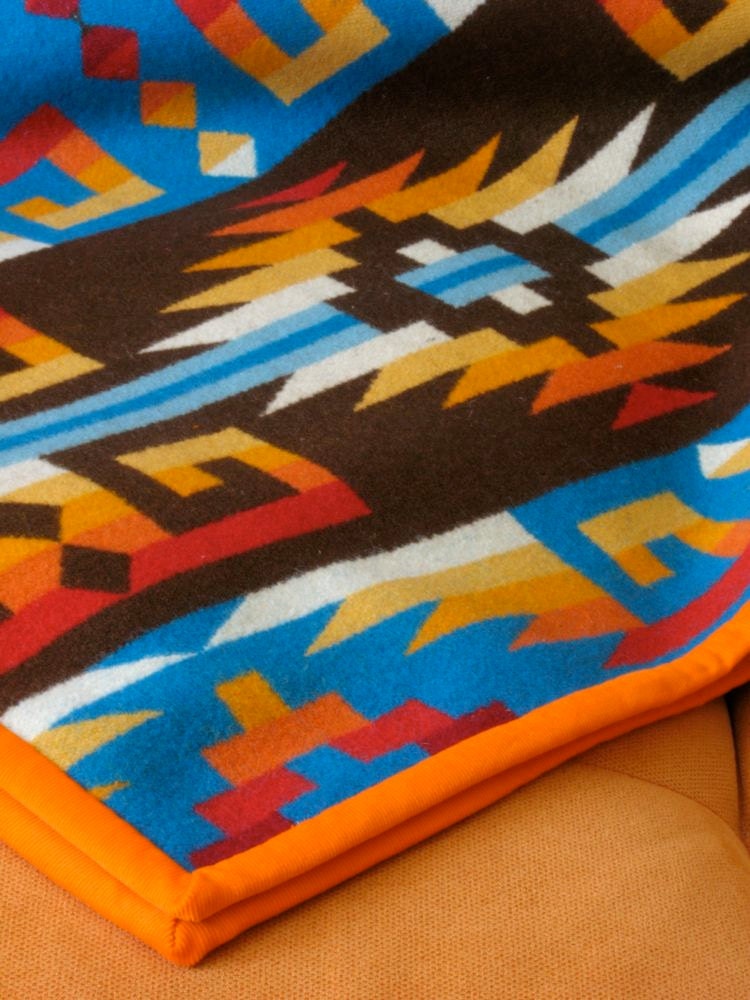 Wool Blanket Native American Design Bright Sunset Colors