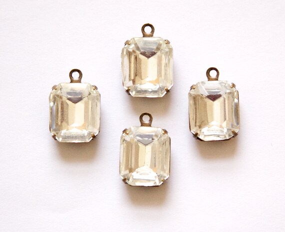 Vintage Faceted Clear Stones 1 Loop Brass Ox Setting 12mm x