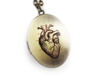 Vintage Key Locket Necklace Brass Photo Oval Locket R3B