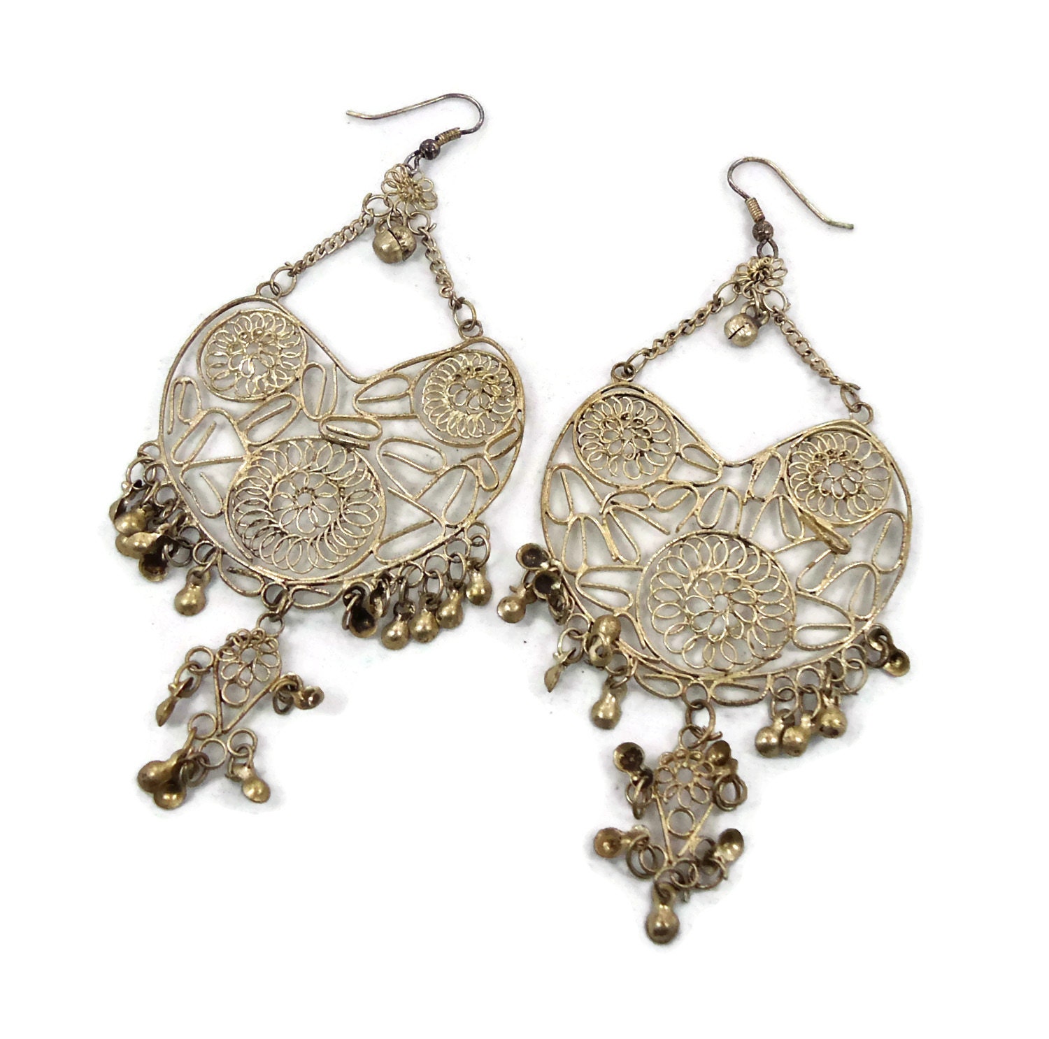 Vintage Gypsy Earrings BIG Boho Ethnic Tribal Fusion 1980s