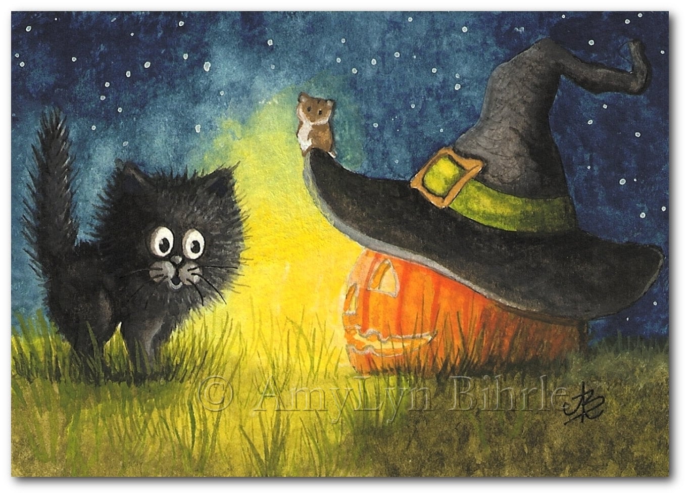 Black Cat Halloween Jack o Lantern Art Print by Bihrle