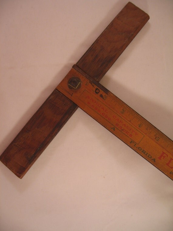 Items similar to Antique Florida Cement Wooden T Square Ruler ...
