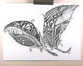 Items similar to Two Feathers . Original Pen Drawing . Feather Art ...