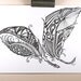 Two Feathers . Original Pen Drawing . Feather Art . Black and