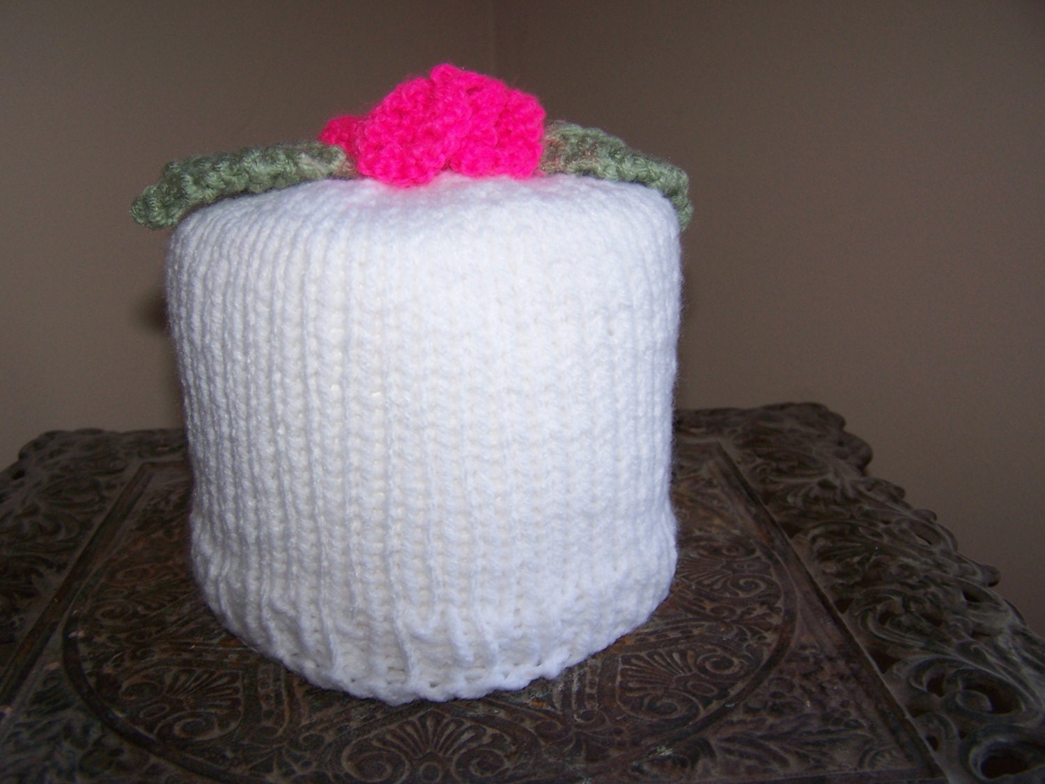 Knitted Hot Pink Flower Top Hat by CraftyCrtnsByCheryl on Etsy