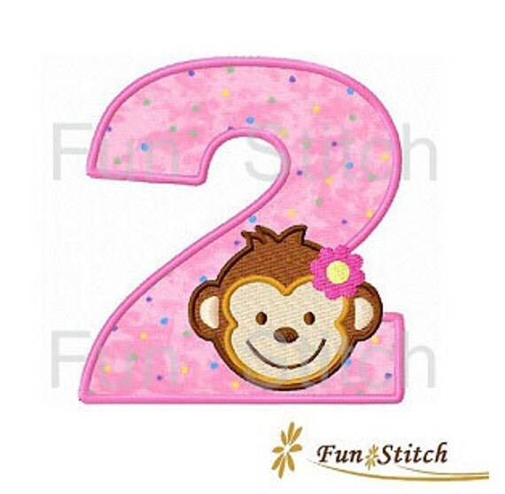 Items similar to Girls monkey applique birthday numbers machine ...