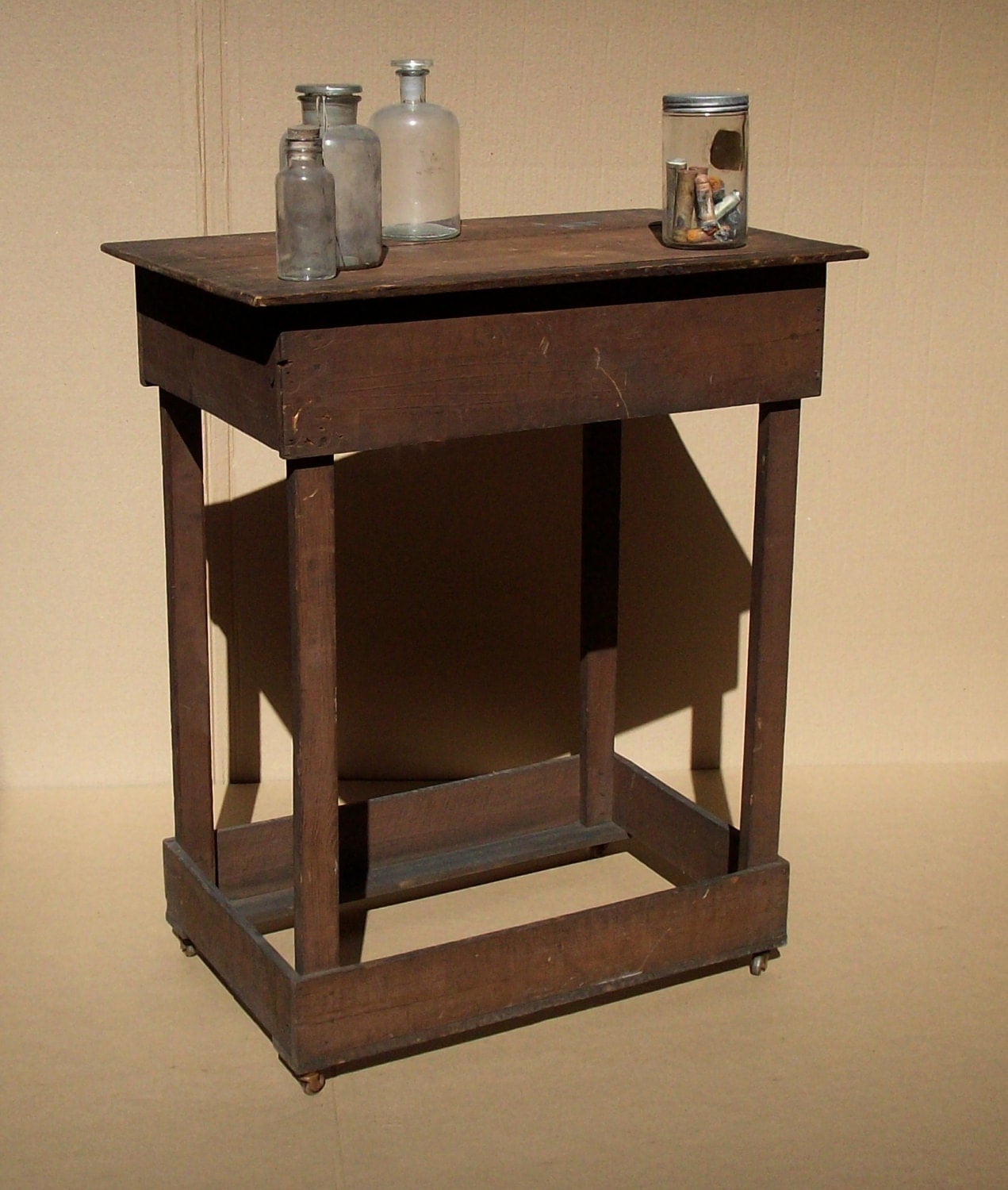 Vintage Antique Merchants Table on Casters / Dark Brown / Simple ...