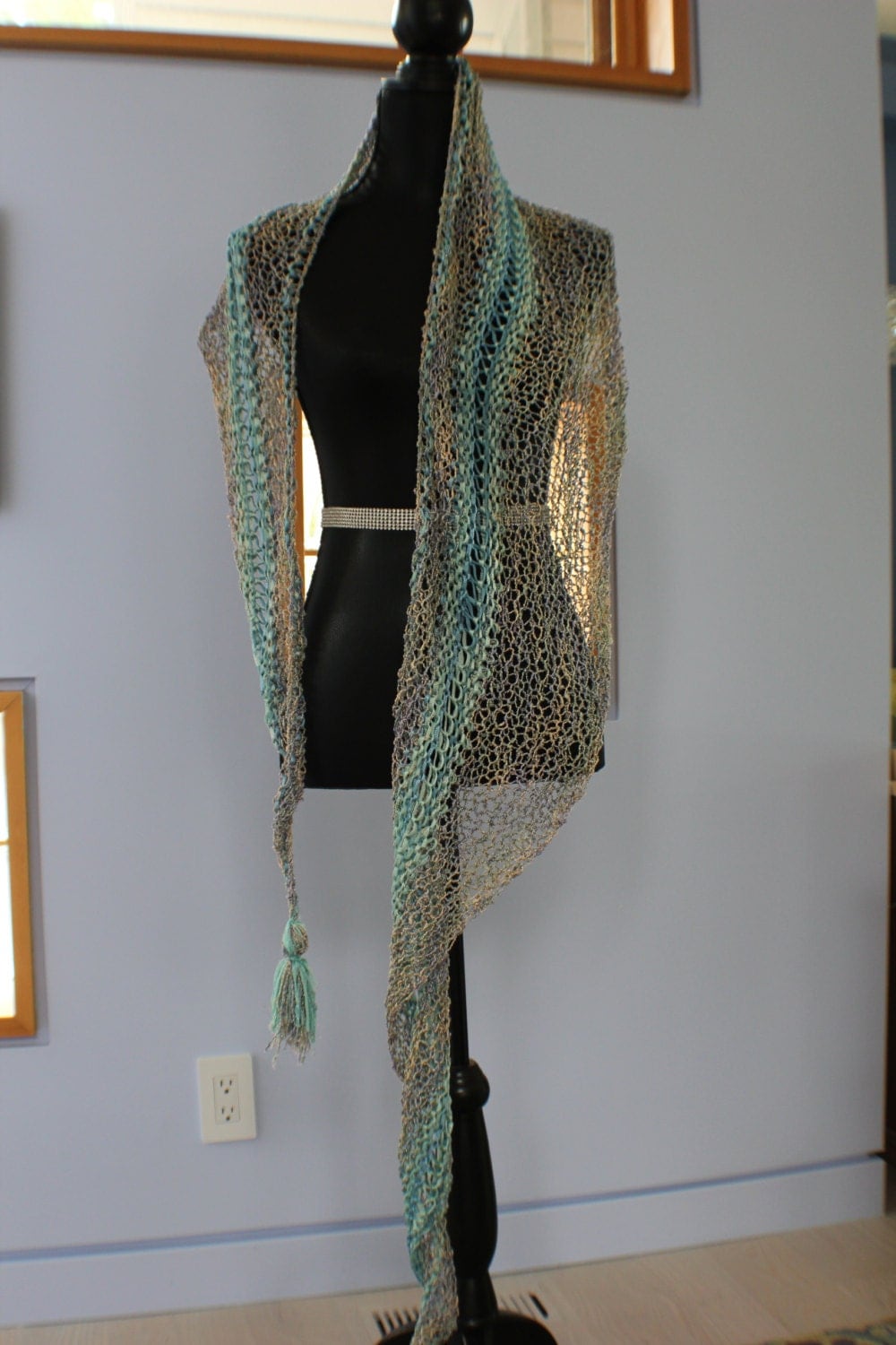 Variegated blue silk crocheted evening shawl – Haute Juice