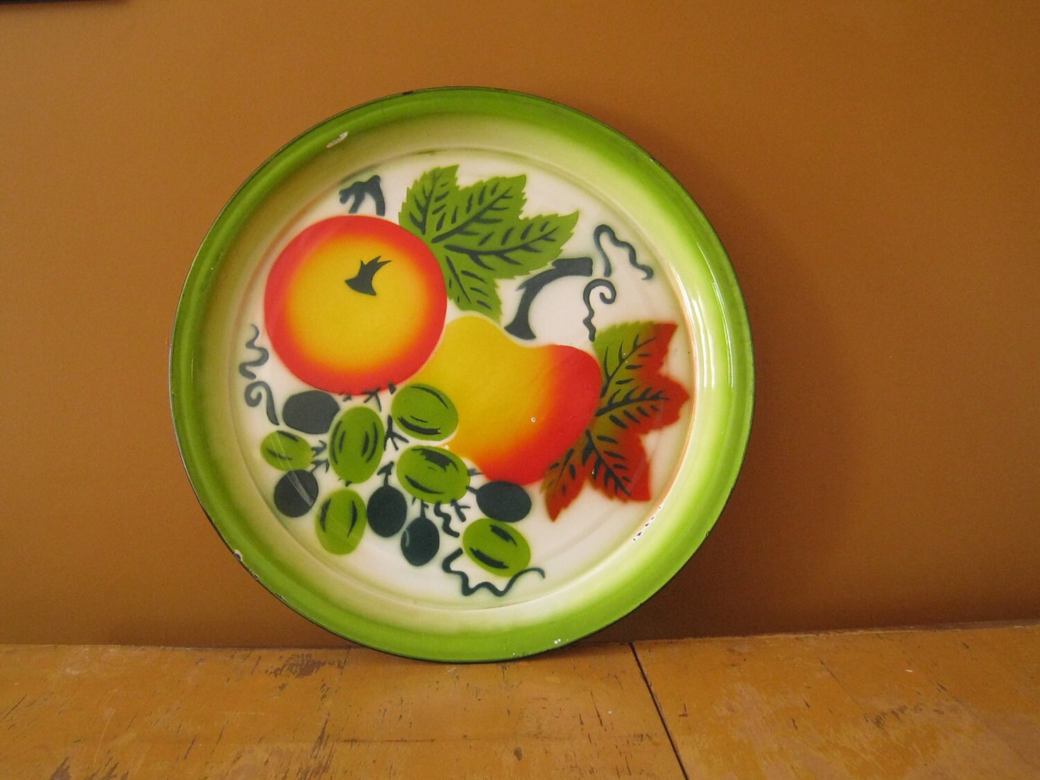 VIntage Enamelware Tray Large Round Enamelware Platter with Tomatoes ...