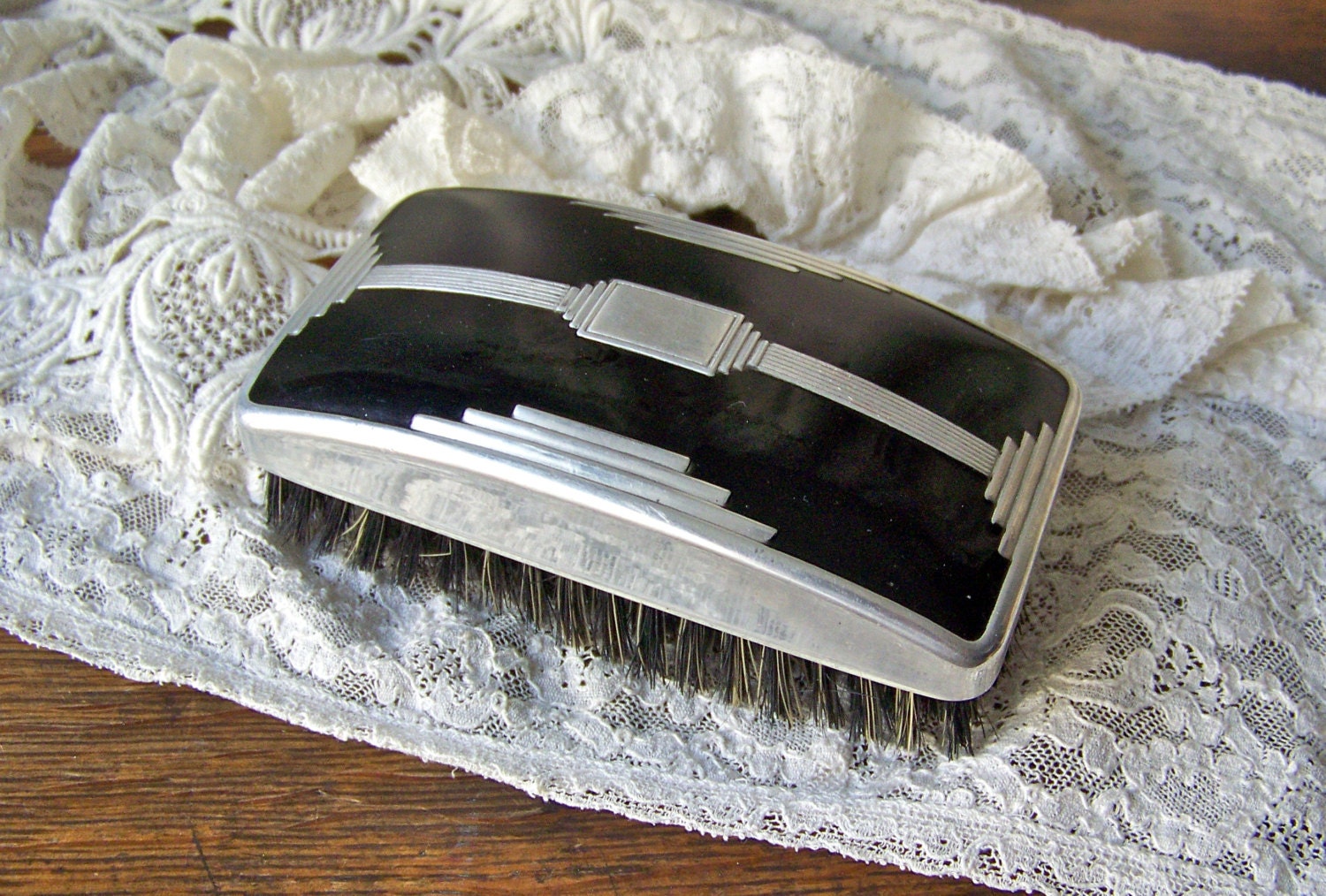 Vintage Clothes Brush Art Deco Brush Silver and by CynthiasAttic