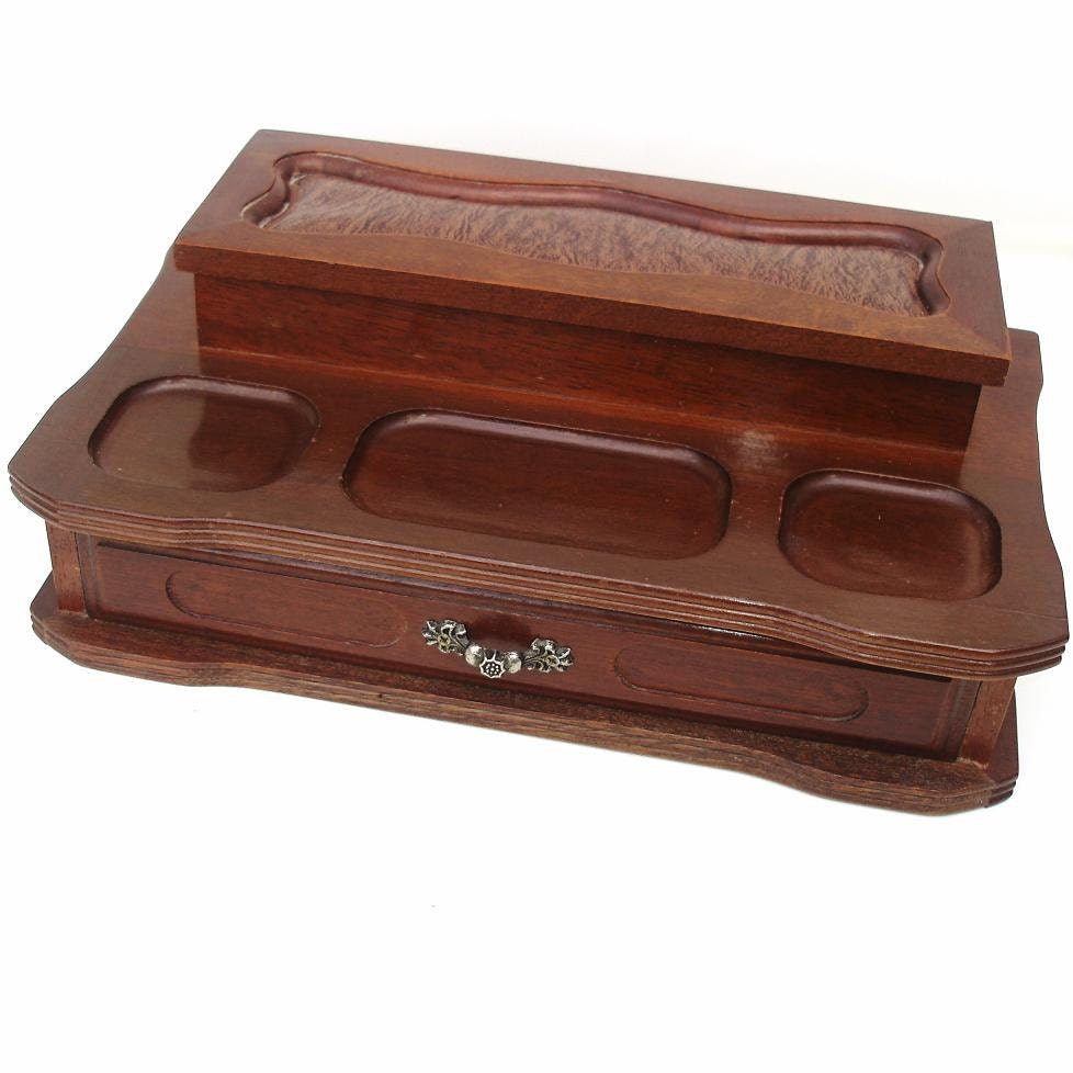 Mens Valet Stand Dresser Tray Wood Caddy Jewelry Organizer