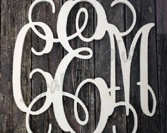 16 inch Vine connected wooden monogram letters - unpainted