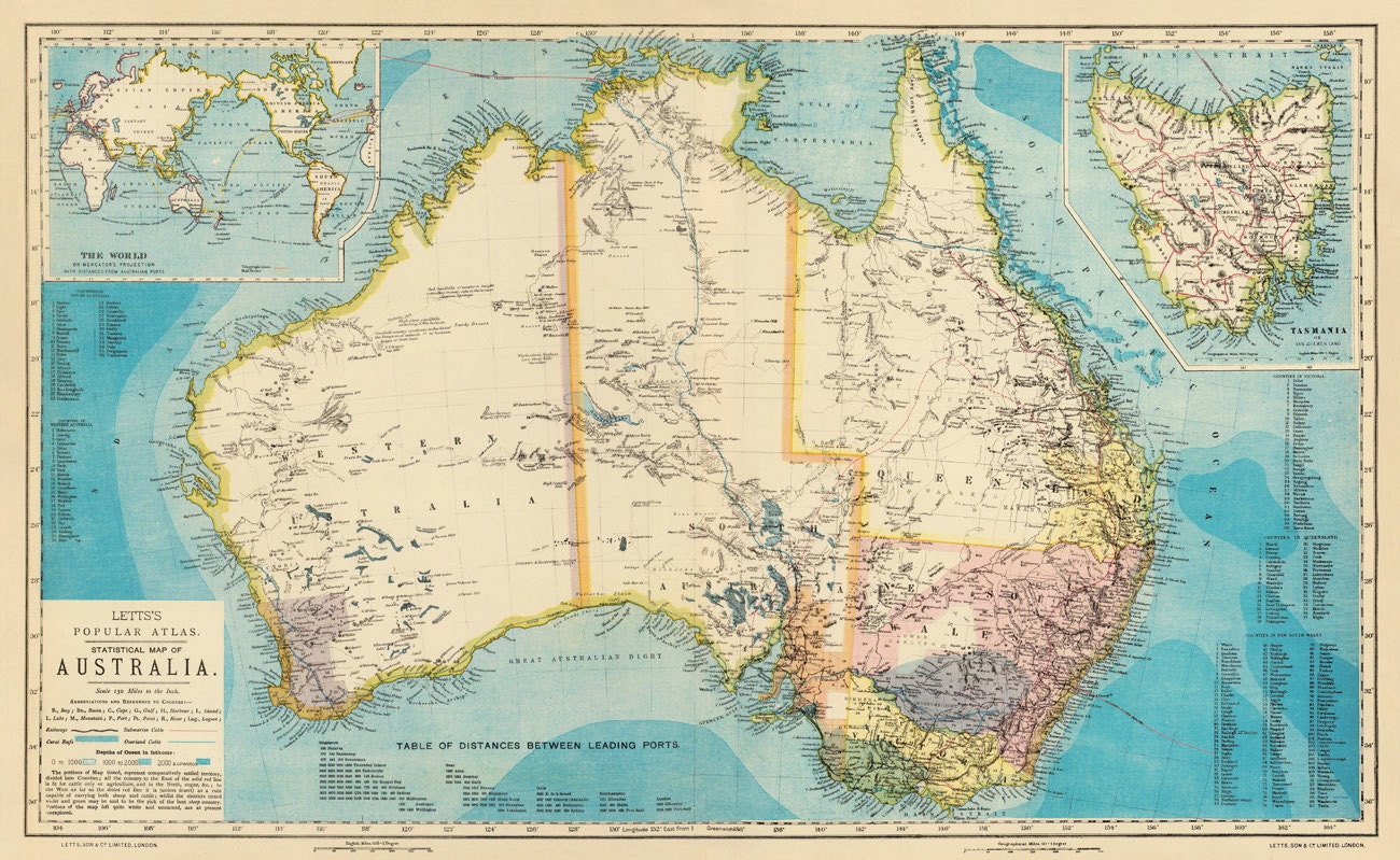 Map of Australia from 1883 | Mappe, Viaggi