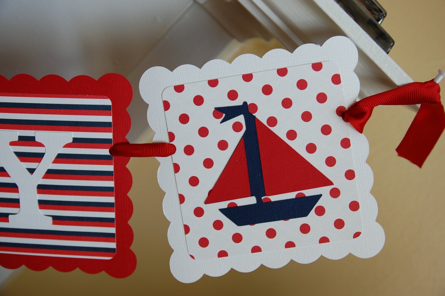 Sailboat Happy Birthday Banner Nautical Birthday Banner Navy