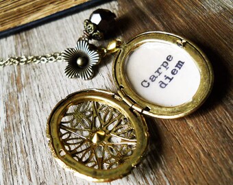 handmade Locket necklace carpe diem/vintage inspired/lockets/quote ...