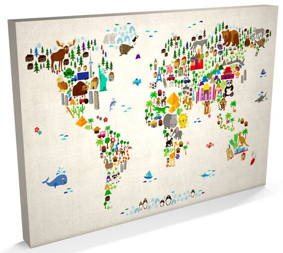 Animal Map of the World Map for children and kids by artPause