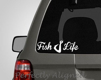 Fish Life with Hook car decal - Laptop decal - Macbook decal - Boat ...