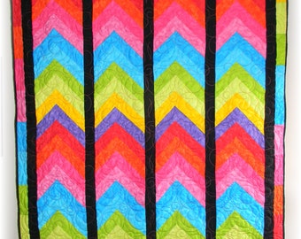 Gorgeous Vibrant Chevron Rainbow Quilt, Free Shipping