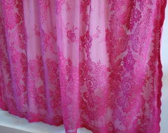 Hand dyed bright pink lace curtain panel