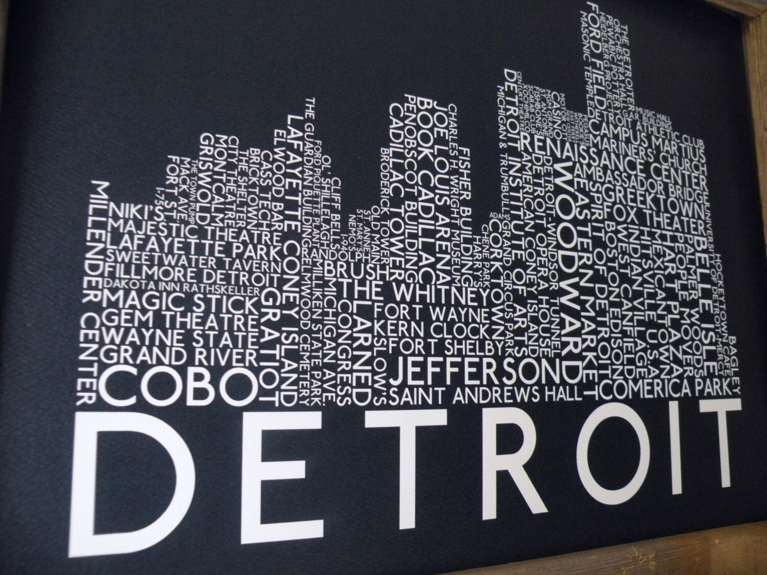 Detroit Skyline Word Art Print Dark Blue by fortheloveofmaps
