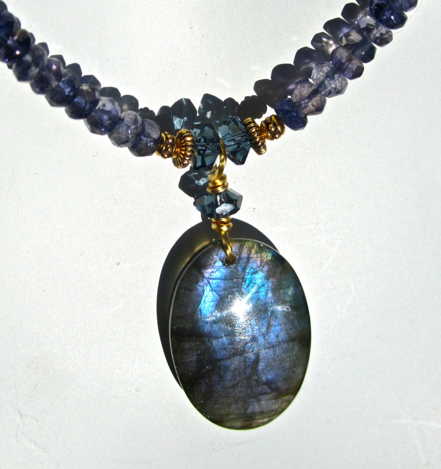 Blue Labradorite Necklace Big Labradorite Pendant Iolite