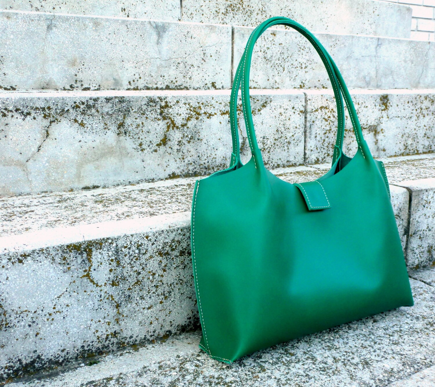 Emerald green leather tote bag leather shopper leather