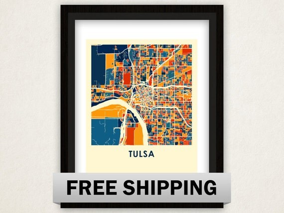 Tulsa Map Print Full Color Map Poster by iLikeMaps on Etsy