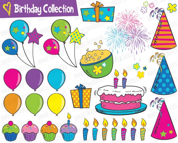 Items similar to Birthday Clip Art - Candles, Balloon, Party Hat, Happy ...