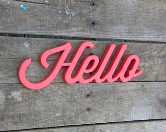 Wooden hello sign