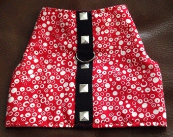 Cat Harness. Dog Harness. Red Cotton Fabric With White Circular Designs ...