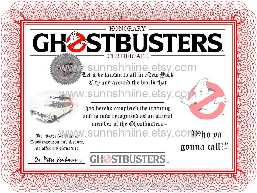 Ghostbusters Certificate Ghosts Halloween Sci-Fi by sunnshhiine